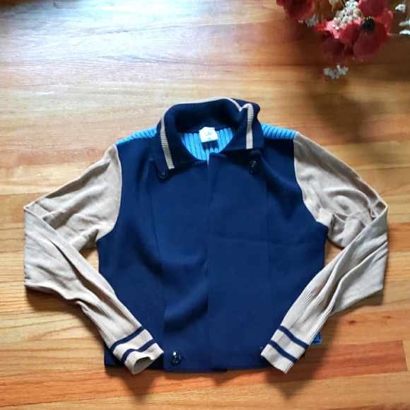 CAbi | Sweaters | Cabi Turn Back Cardigan Size Medium Navycamel Varsity ...